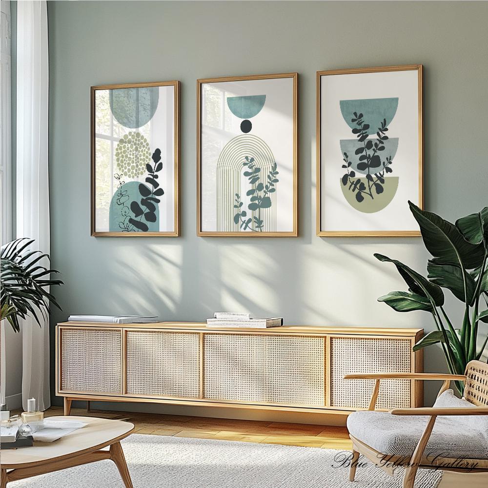 Set of 3 Blue Mid Century Modern Printable Gallery Wall Art. Bohemian ...