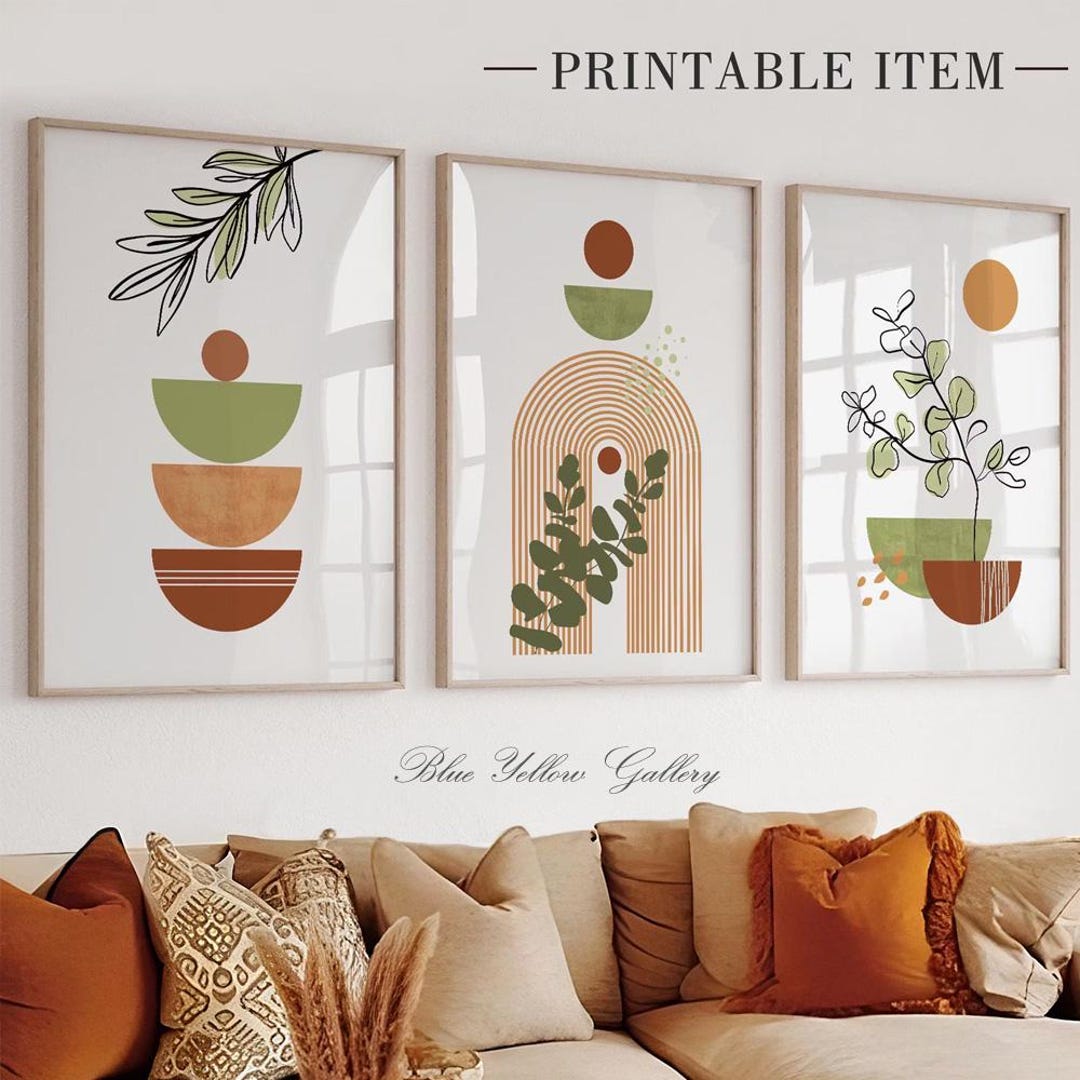 Terracotta Green Mid Century Modern Wall Art Set of 3 Printable Art ...