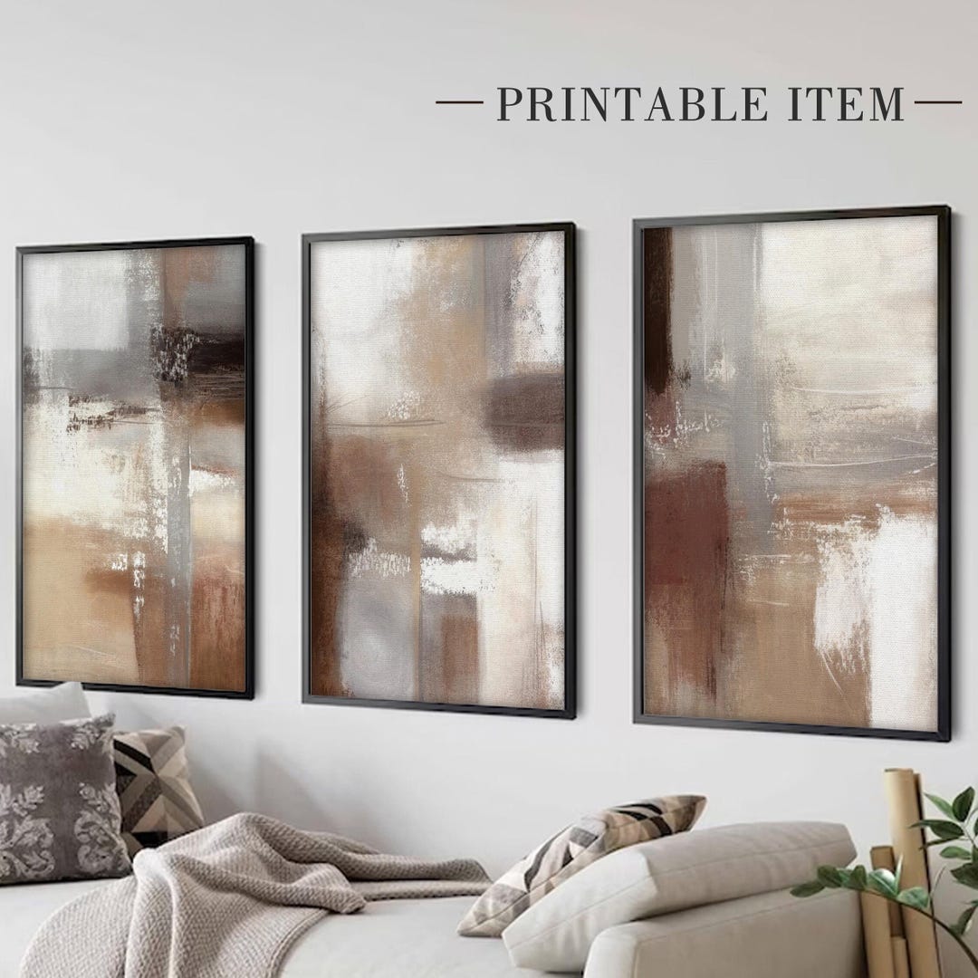 Minimalist Neutral Abstract Printable Wall Art Set of 3. Pastel Nordic ...