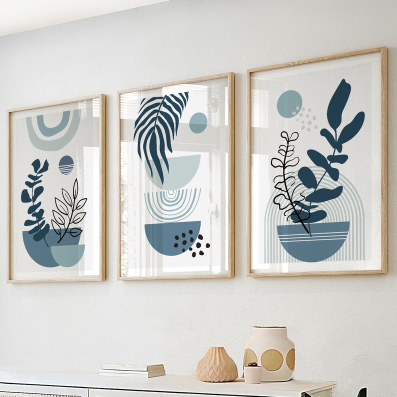 Printable Navy Blue Mid Century Modern Wall Art Set of 3 - Etsy
