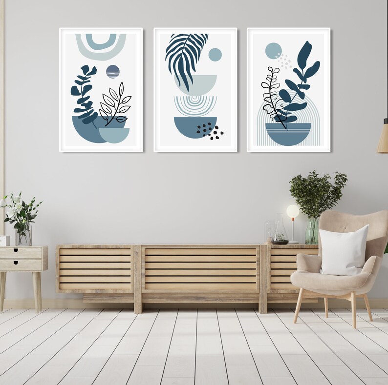 Printable Navy Blue Mid Century Modern Wall Art Set of 3 - Etsy