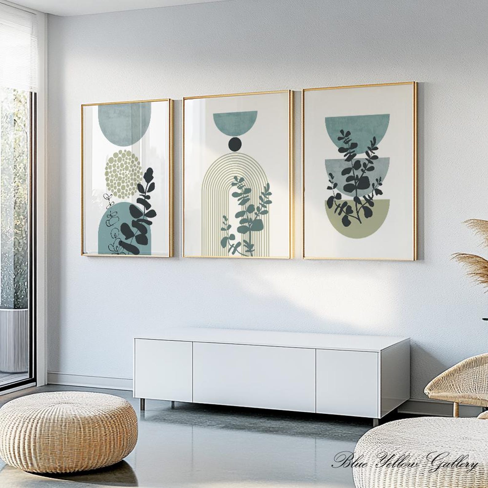 Set of 3 Blue Mid Century Modern Printable Gallery Wall Art. Bohemian ...