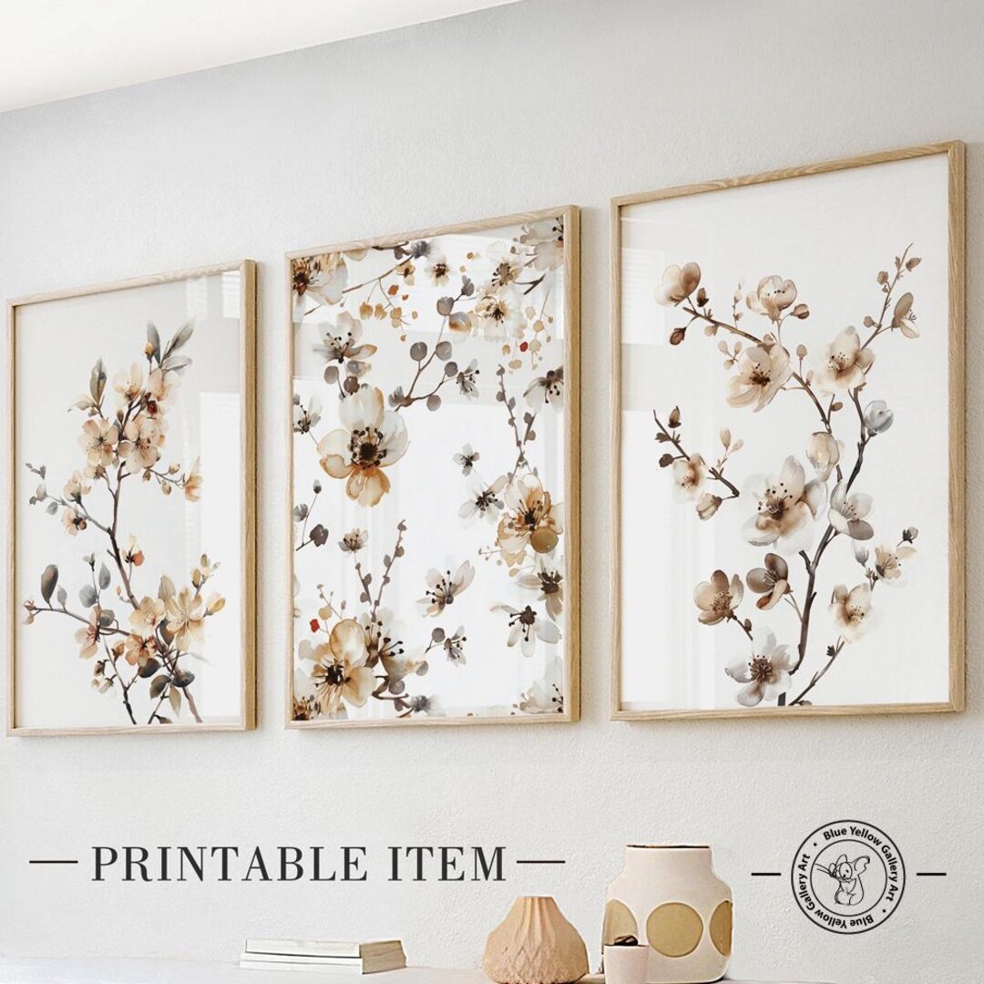Neutral Spring Floral Gallery Wall Set of 3 Printable Art. Minimalist ...