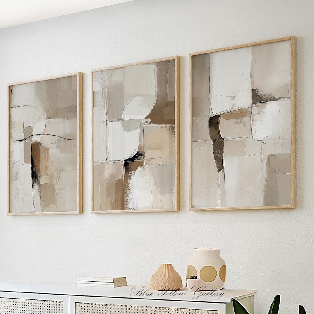 Neutral Beige Black Abstract Set of 3 Prints, Minimalist Wall Art ...
