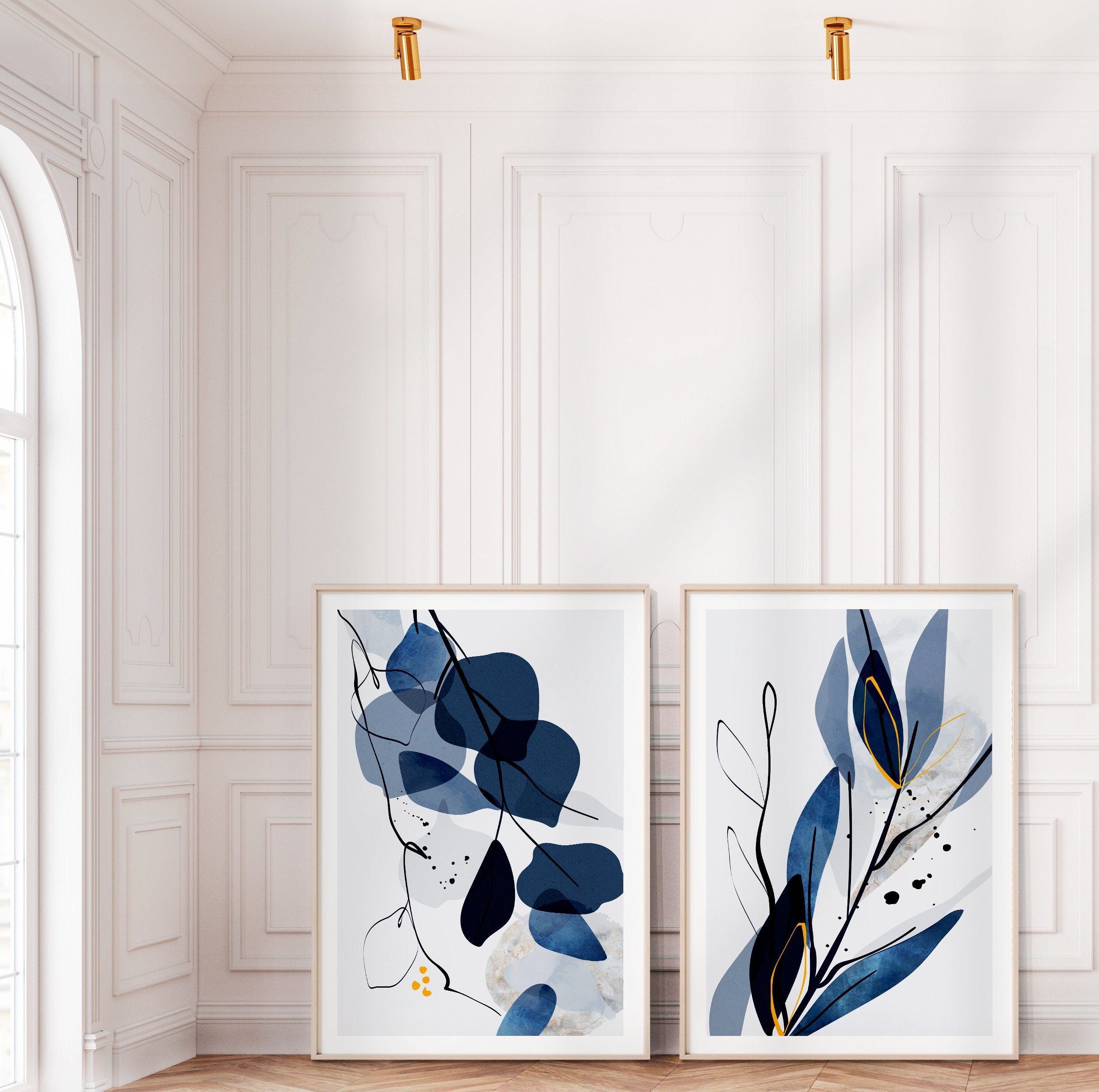 Navy Blue Botanical Printable Art Set of 2. Indigo Large - Etsy