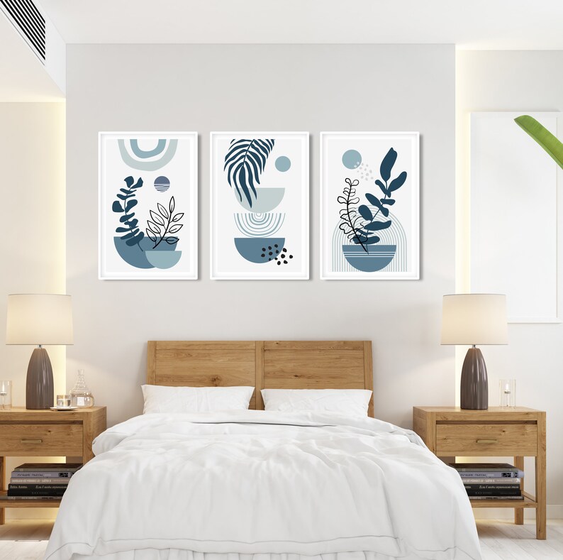Printable Navy Blue Mid Century Modern Wall Art Set of 3 - Etsy