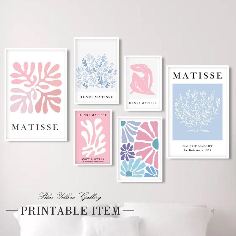 Pink Blue Matisse, Picasso Wall Art Set of 6 Printable Art. Bohemian ...