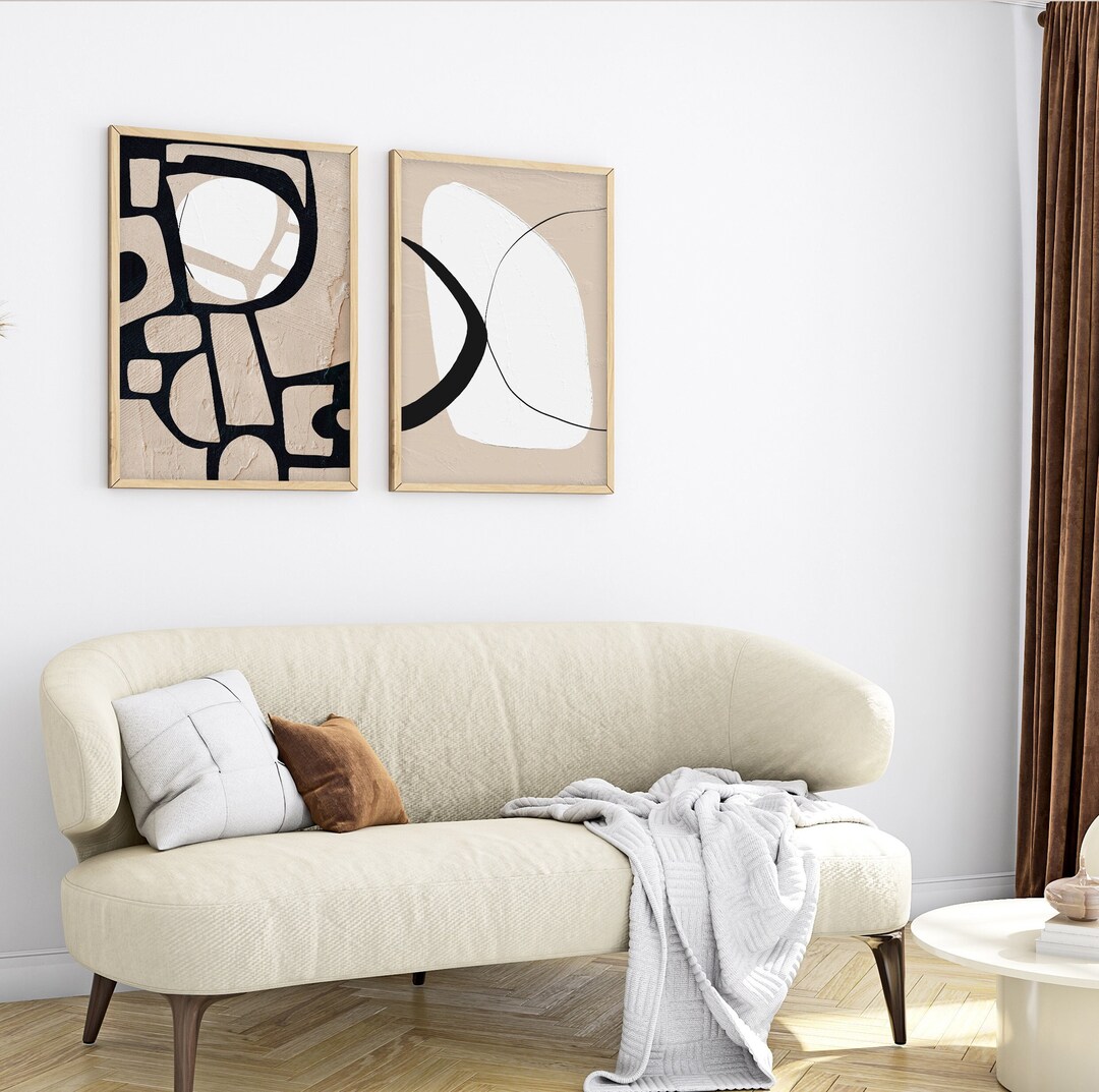 Printable Abstract Black Beige Brushstroke Art Set of 2. Minimalist ...