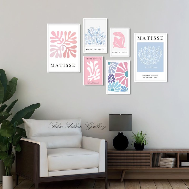Pink Blue Matisse, Picasso Wall Art Set of 6 Printable Art. Bohemian ...