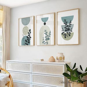 Set of 3 Blue Mid Century Modern Printable Gallery Wall Art. Bohemian ...