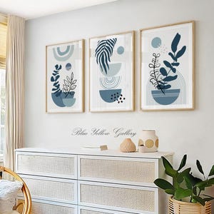 Printable Navy Blue Mid Century Modern Wall Art Set of 3 Print ...
