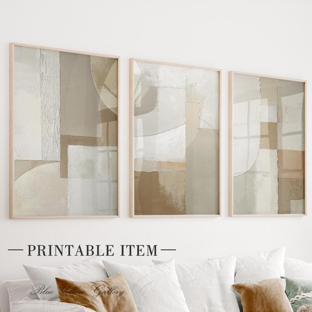 Neutral Beige Abstract Printable Wall Art Set of 3. Pastel Minimalist ...