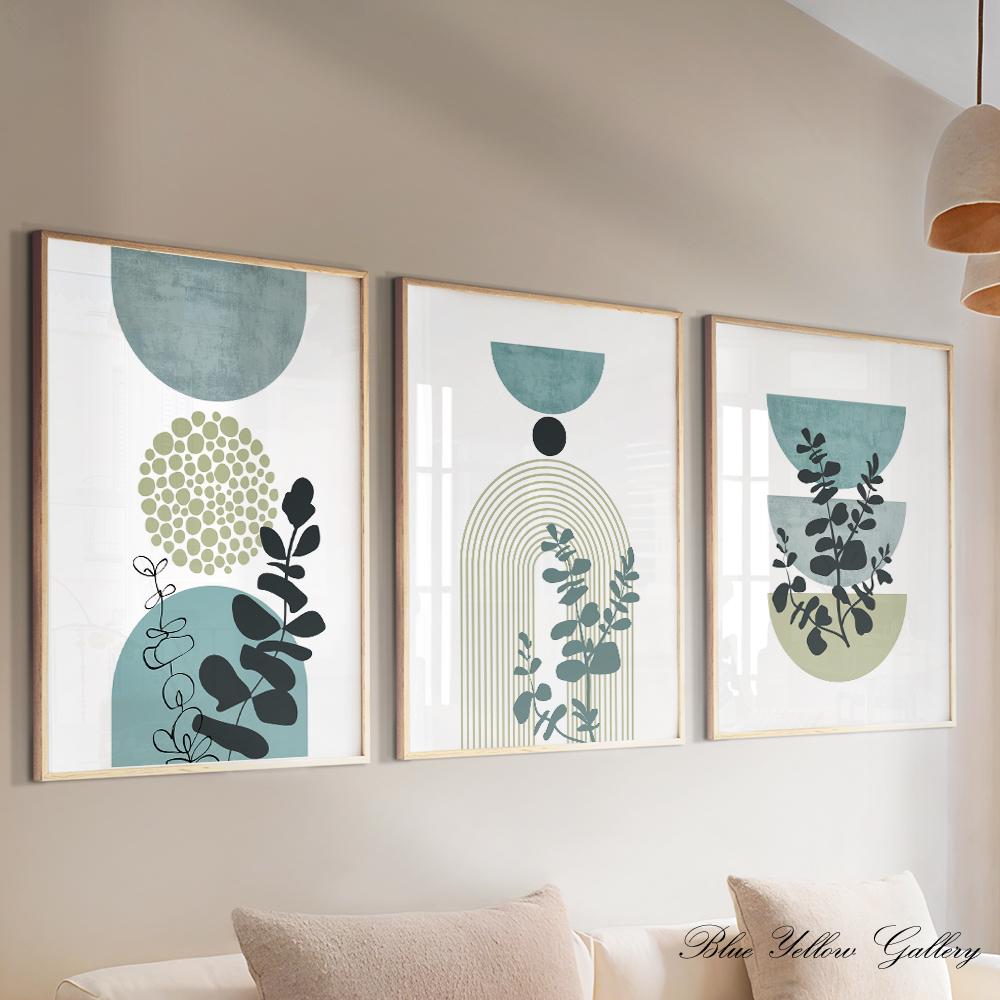 Set of 3 Blue Mid Century Modern Printable Gallery Wall Art. Bohemian ...