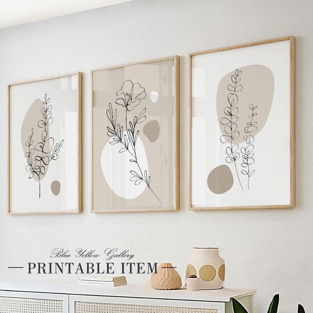 Neutral Beige Minimalist Botanical Wall Art Set of 3 Prints. Simple ...