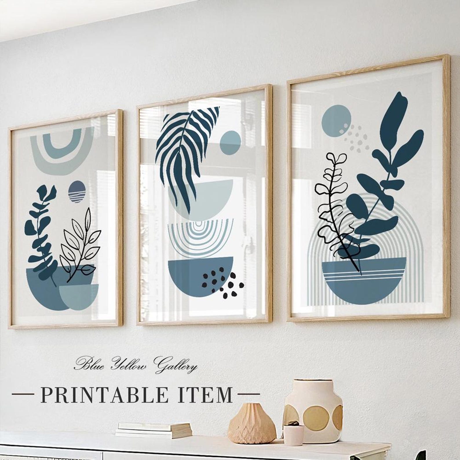 Printable Navy Blue Mid Century Modern Wall Art Set of 3 Print ...