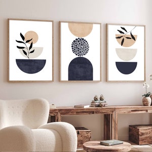 Printable Navy Blue Beige Mid Century Modern Wall Art Set of 3 Print ...