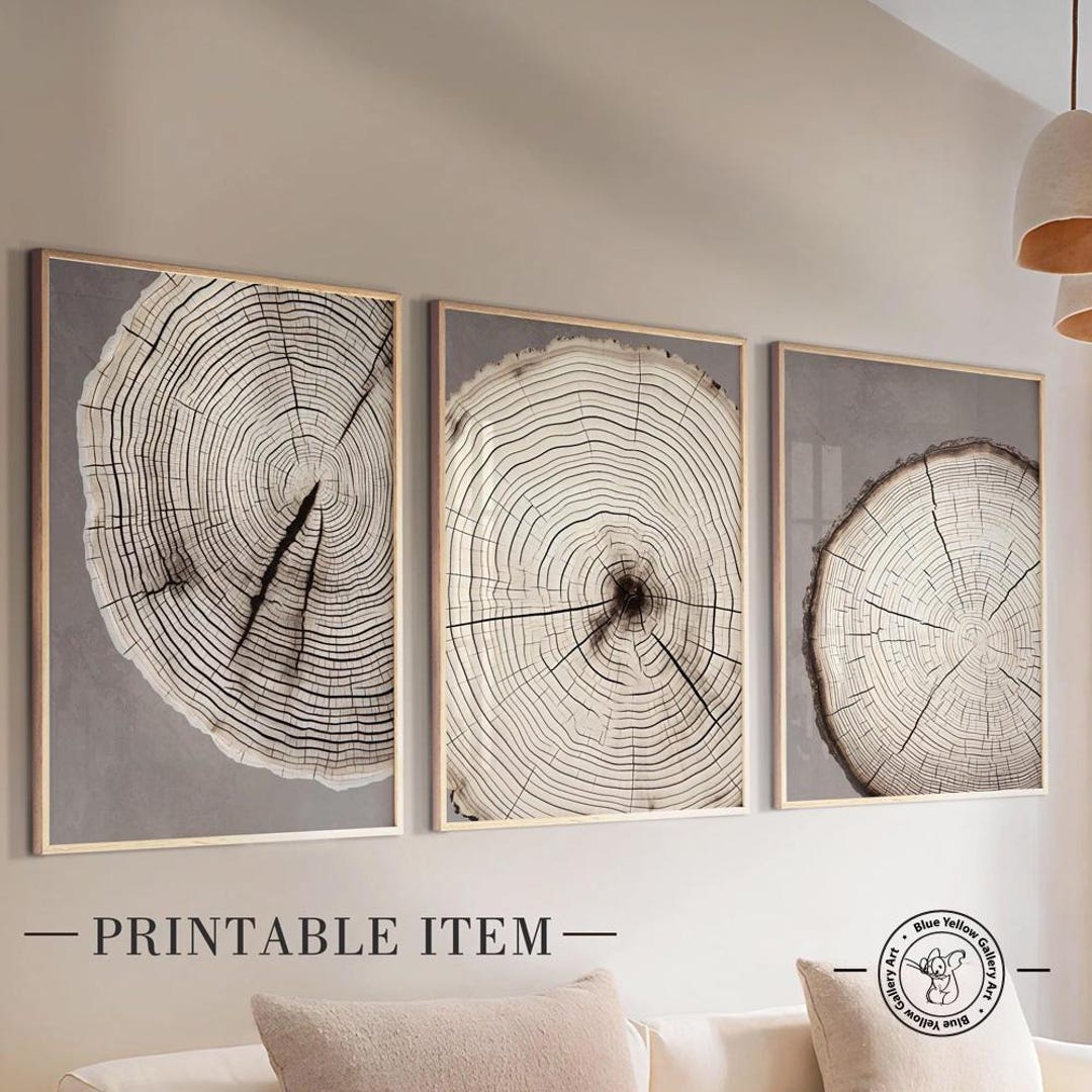 Tree Ring Printable Wall Art Set of 3 Print. Neutral Abstract ...