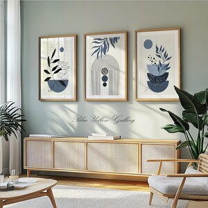 Navy Blue Mid Century Modern Wall Art Set of 3 Print. Bohemian ...