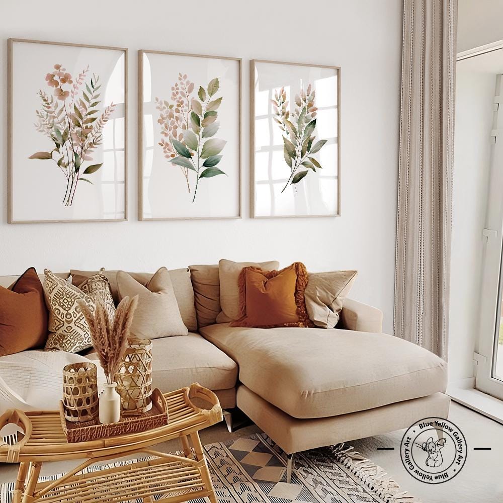 Neutral Botanical Wall Art Set of 3 Prints. Farmhouse Wild Flowers ...