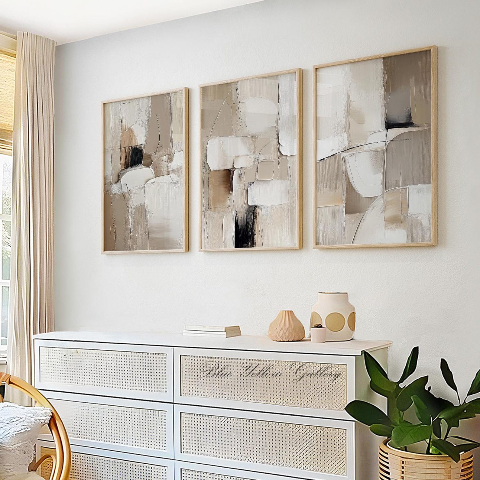 Neutral Abstract Gallery Wall Set, Beige Black Minimalist Wall Art Set ...