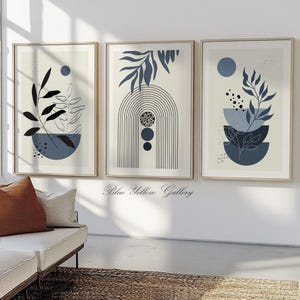 Navy Blue Mid Century Modern Wall Art Set of 3 Print. Bohemian ...