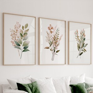 Neutral Botanical Wall Art Set of 3 Prints. Farmhouse Wild Flowers ...
