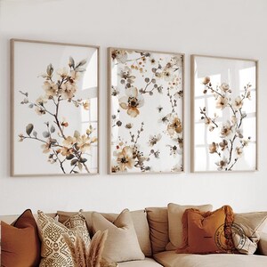 Neutral Spring Floral Gallery Wall Set of 3 Printable Art. Minimalist ...