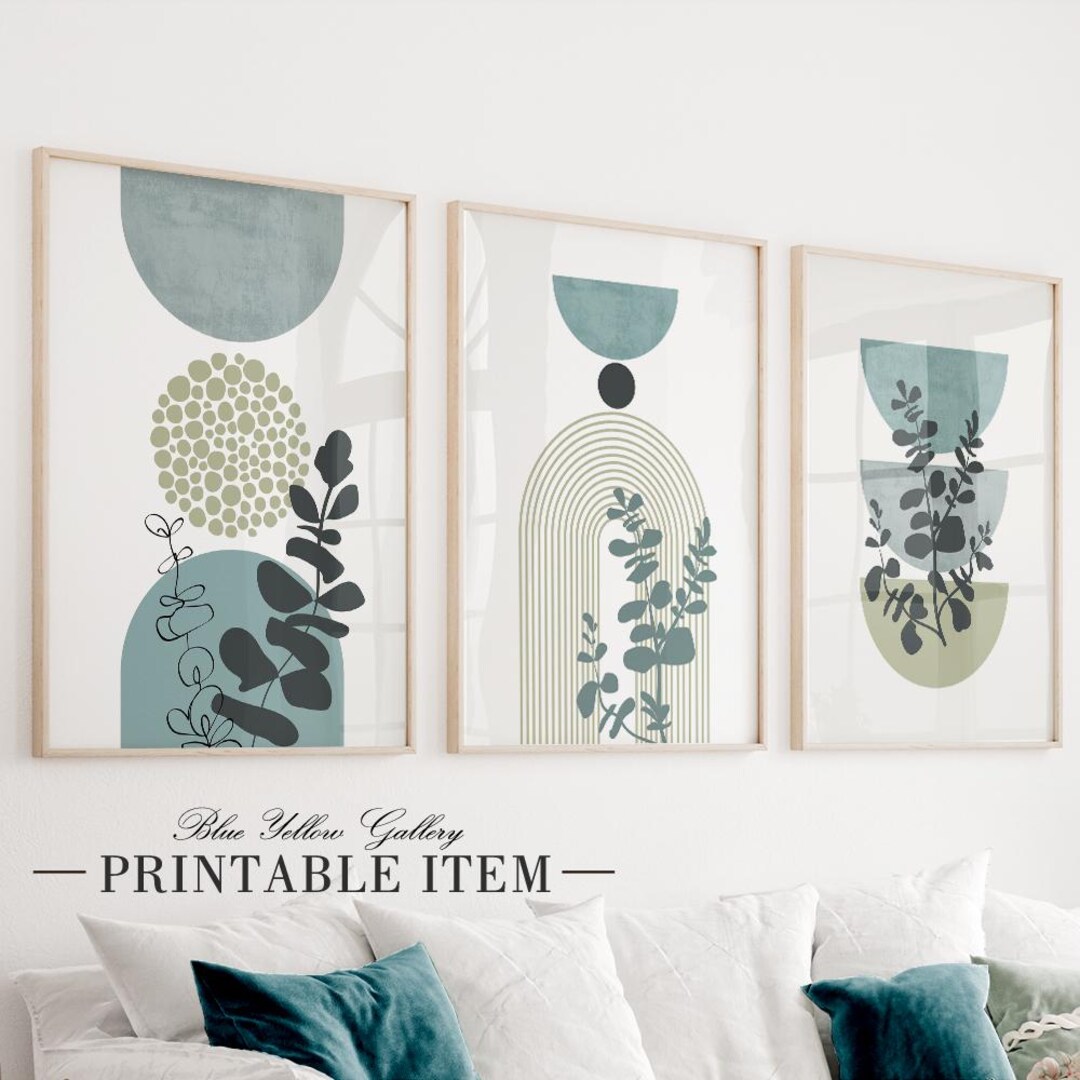 Set of 3 Blue Mid Century Modern Printable Gallery Wall Art. Bohemian ...