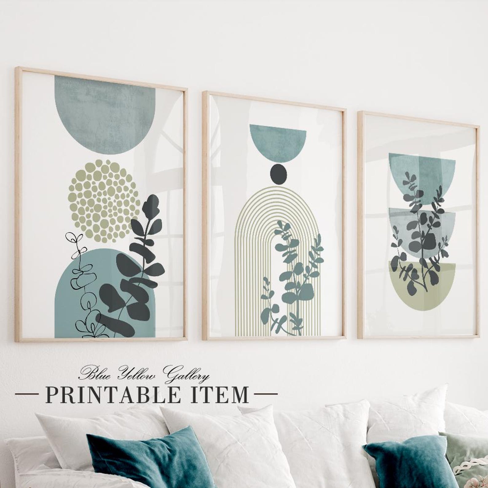 Set of 3 Blue Mid Century Modern Printable Gallery Wall Art. Bohemian ...