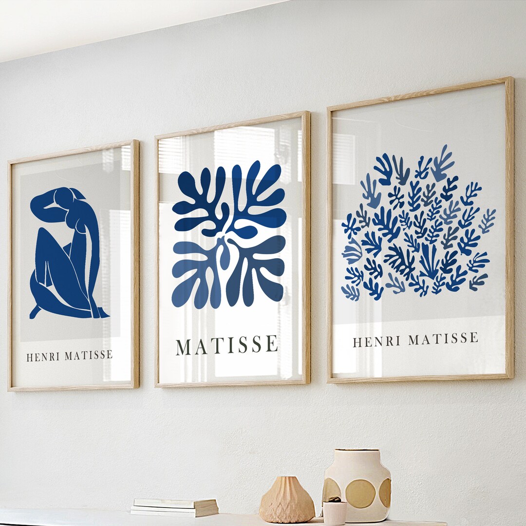 Navy Blue Matisse Print Set of 3. Neutral Minimalist Mid Century Printable Gallery Wall Set ...