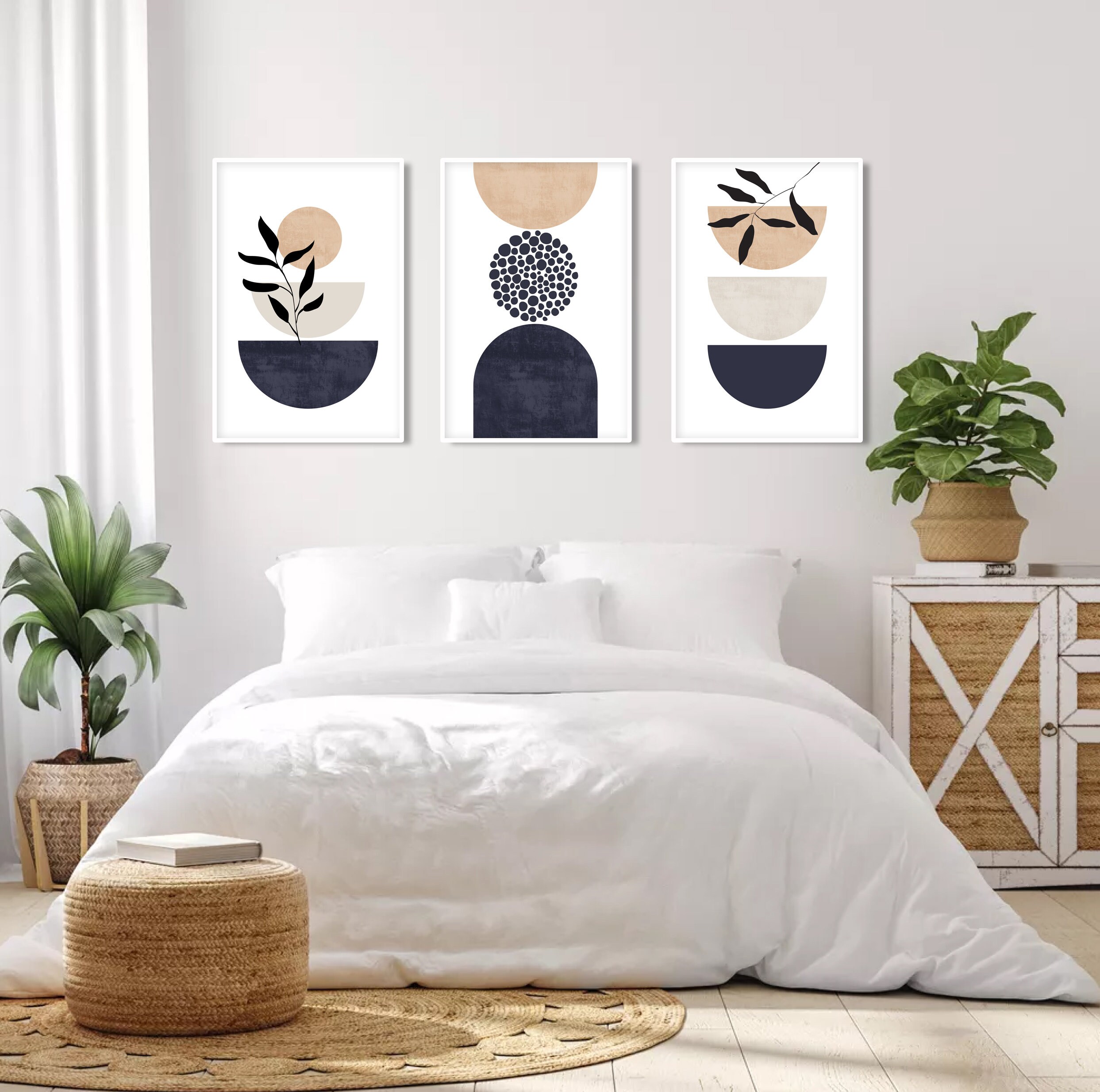 Printable Navy Blue Beige Mid Century Modern Wall Art Set of 3 - Etsy