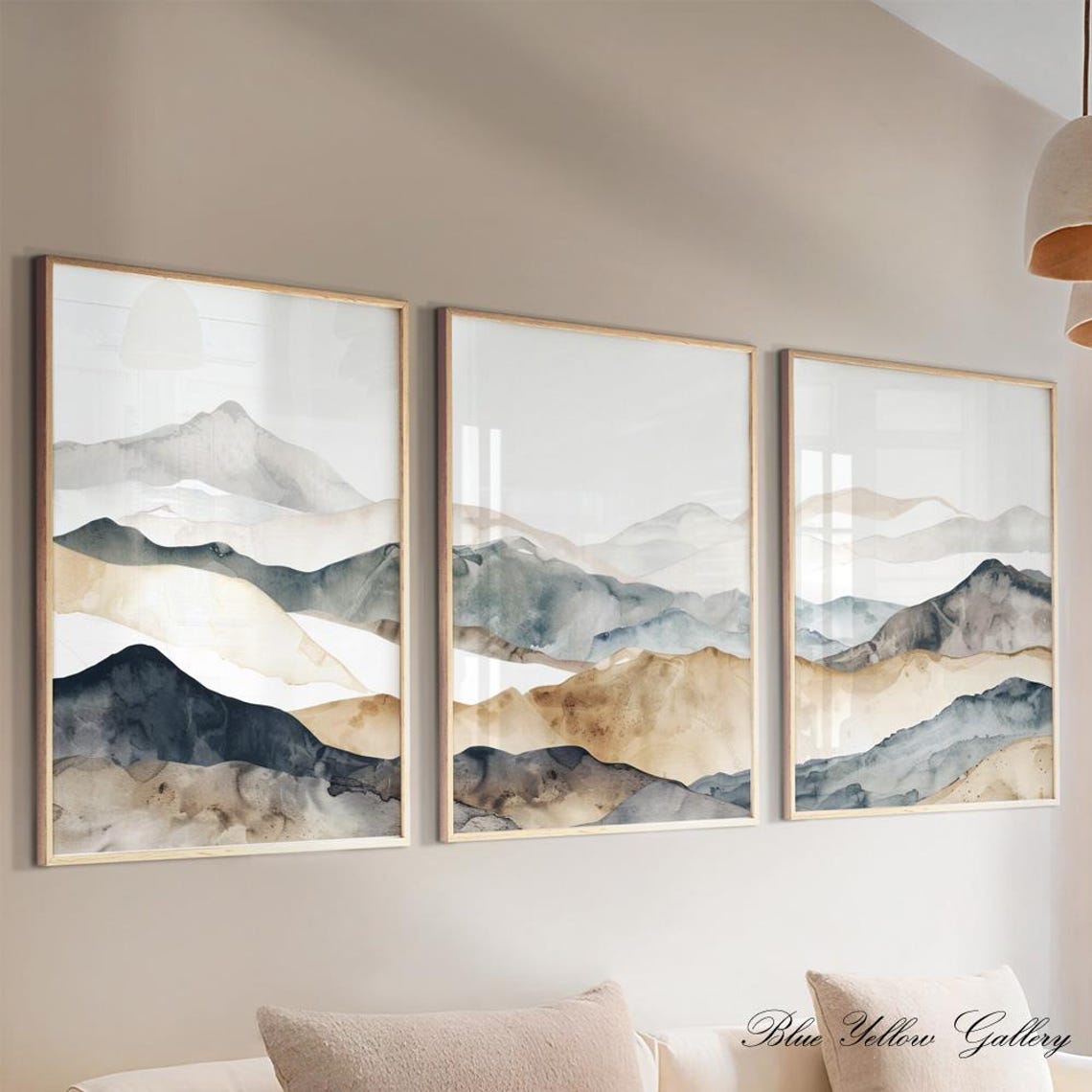 Neutral Abstract Mountain Gallery Wall Set of 3 Prints. Mid Century ...