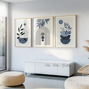 Navy Blue Mid Century Modern Wall Art Set of 3 Print. Bohemian ...
