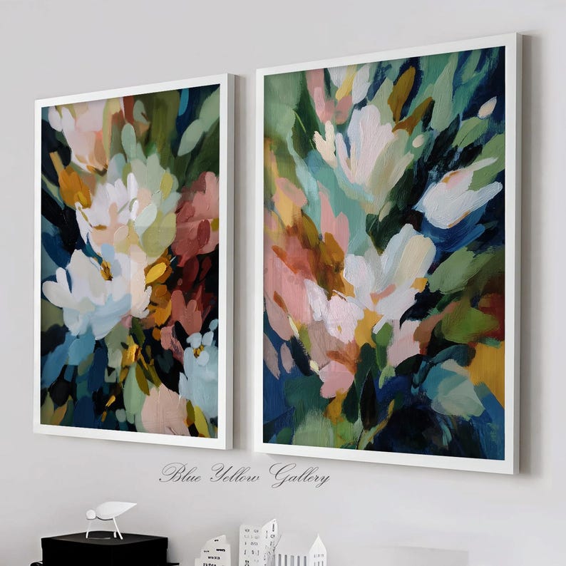 Abstract Floral Wall Art Set of 2 | Modern Botanical Paintings | Bold ...