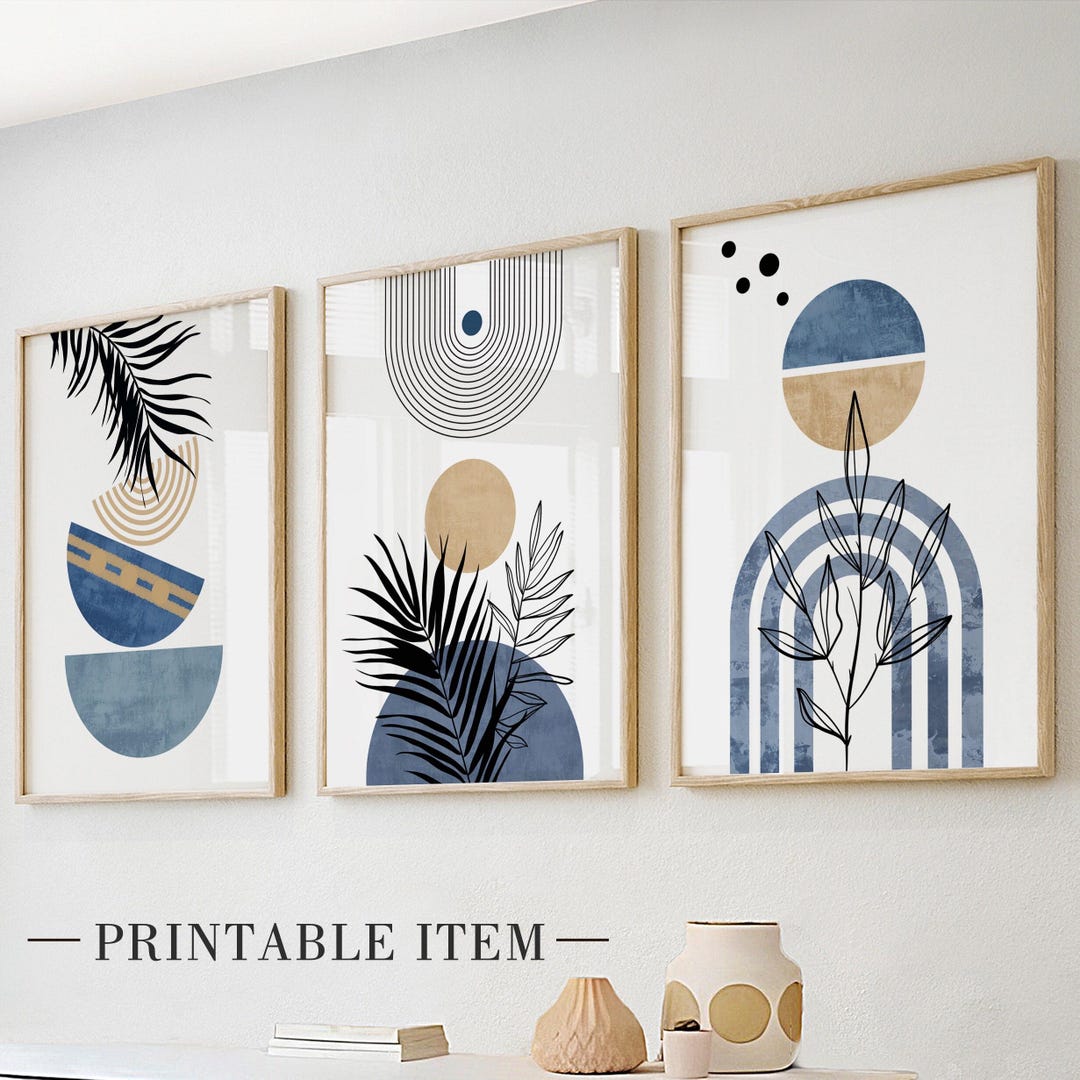 Neutral Boho Wall Art, Mid Sentury Modern Set of 3 Printable Art ...