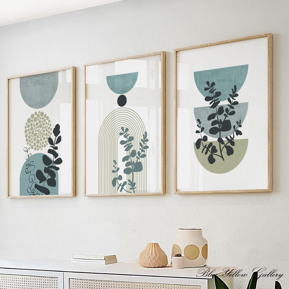Set of 3 Blue Mid Century Modern Printable Gallery Wall Art. Bohemian ...