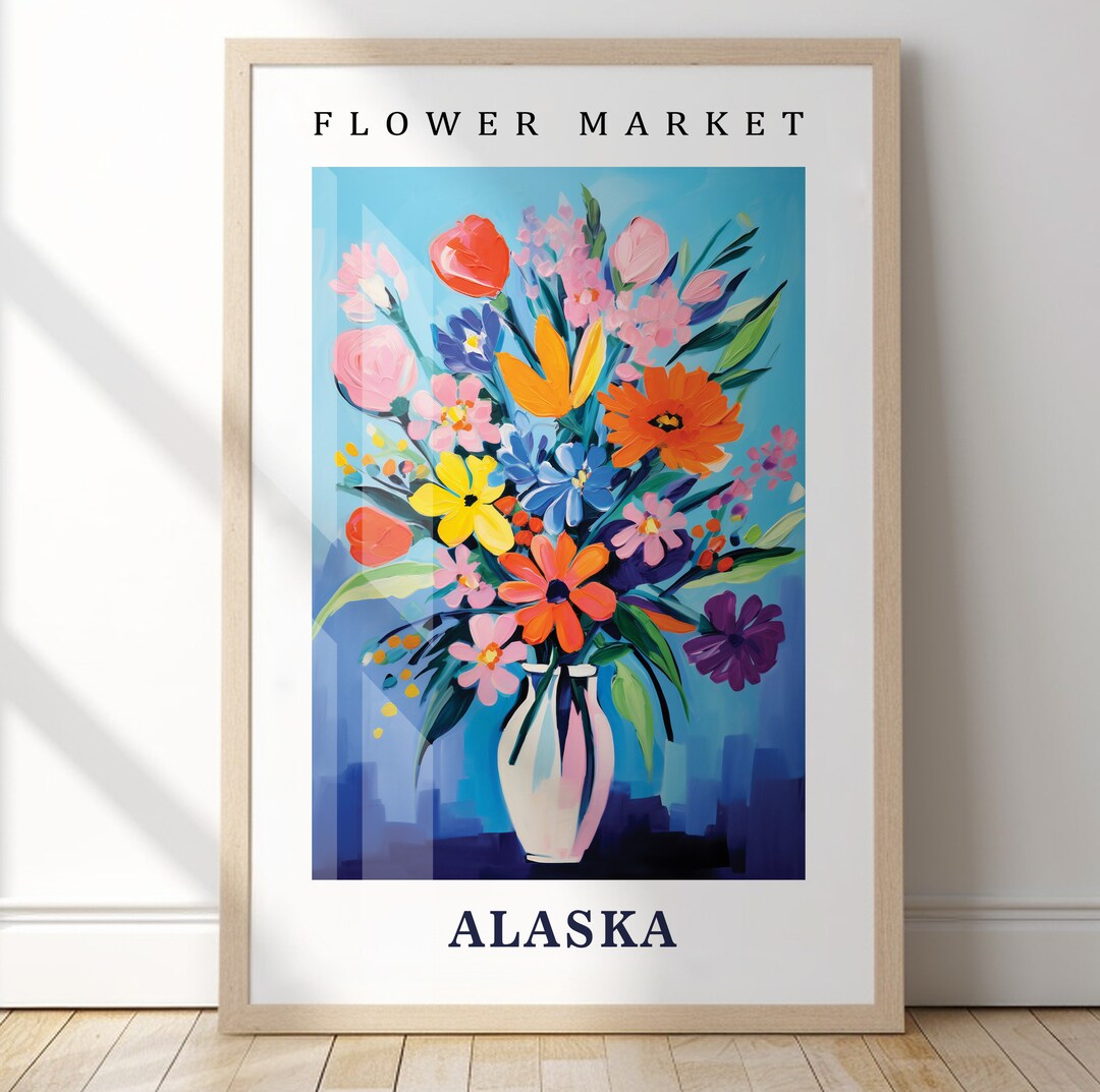 Colorful Alaska Flower Market Print. USA Flower Market Poster, Boho ...