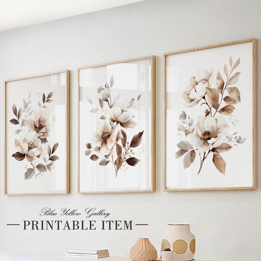 Neutral Floral Gallery Wall Set of 3 Printable Art. Minimalist ...