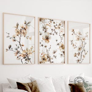 Neutral Spring Floral Gallery Wall Set of 3 Printable Art. Minimalist ...