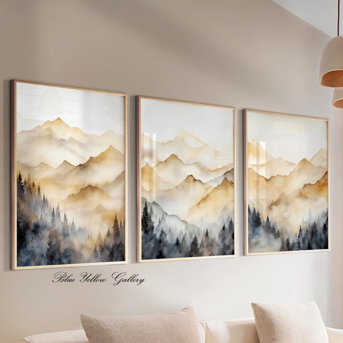 Neutral Beige Abstract Mountains Print Set of 3. Mid Century Modern ...