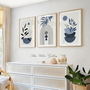 Navy Blue Mid Century Modern Wall Art Set of 3 Print. Bohemian ...