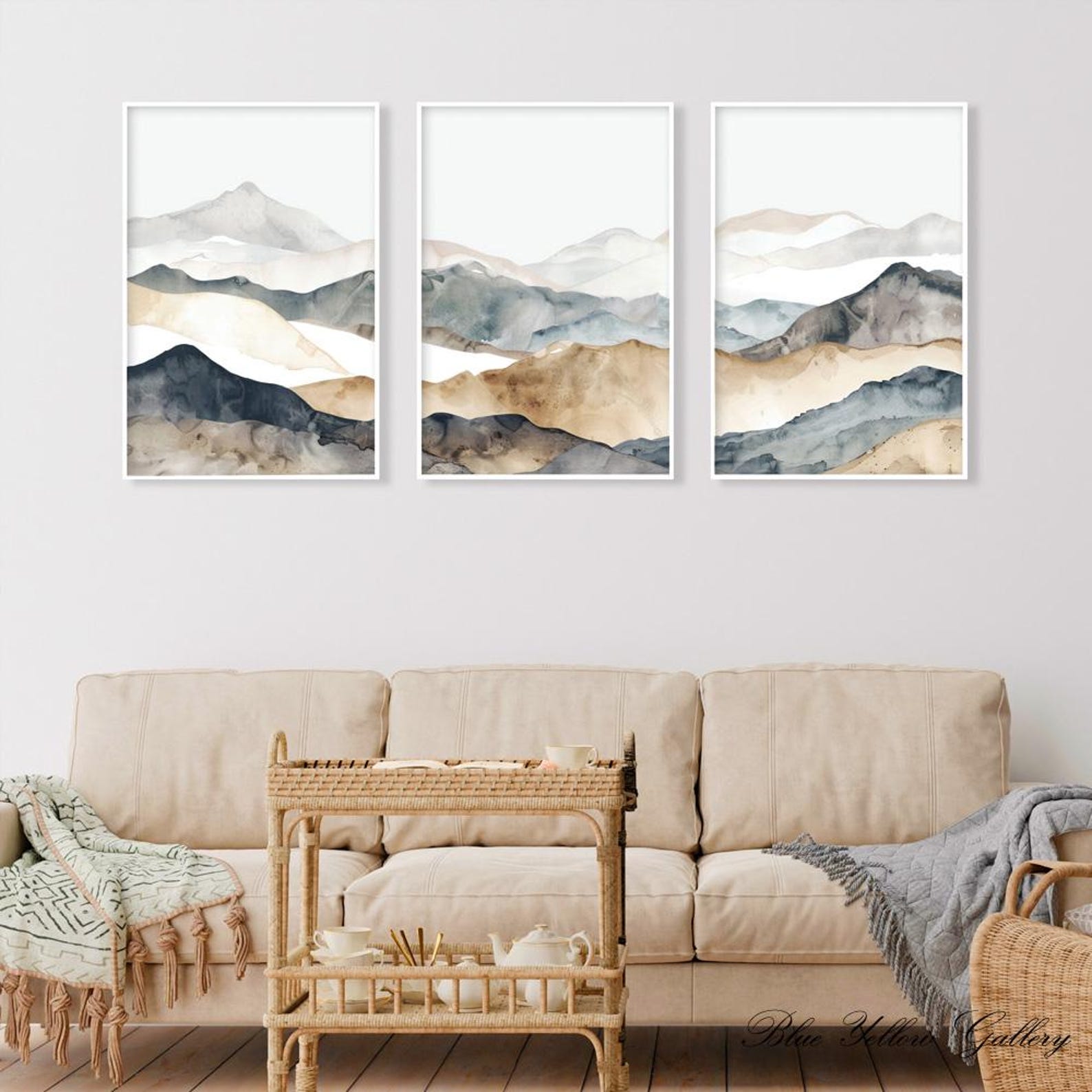 Neutral Abstract Mountain Gallery Wall Set of 3 Prints. Mid Century ...