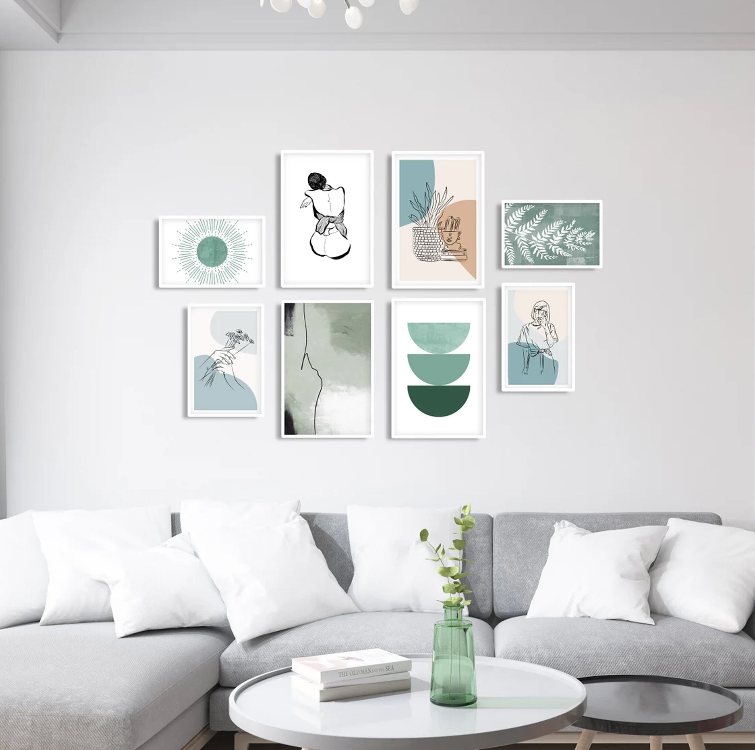 Neutral Boho Sage Green Blue Set of 8 Digital Prints. Pastel - Etsy