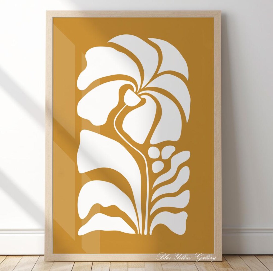 Mustard Yellow Mid Art Nouveau Wall Art, Abstract Plant Poster ...
