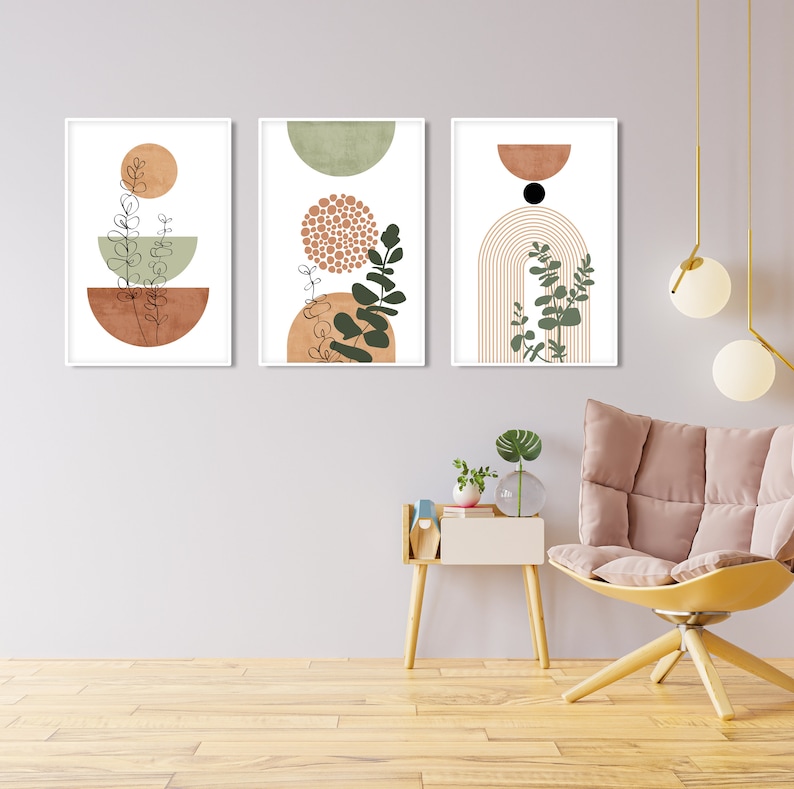Printable Terracotta Green Mid Century Modern Wall Art Set of - Etsy