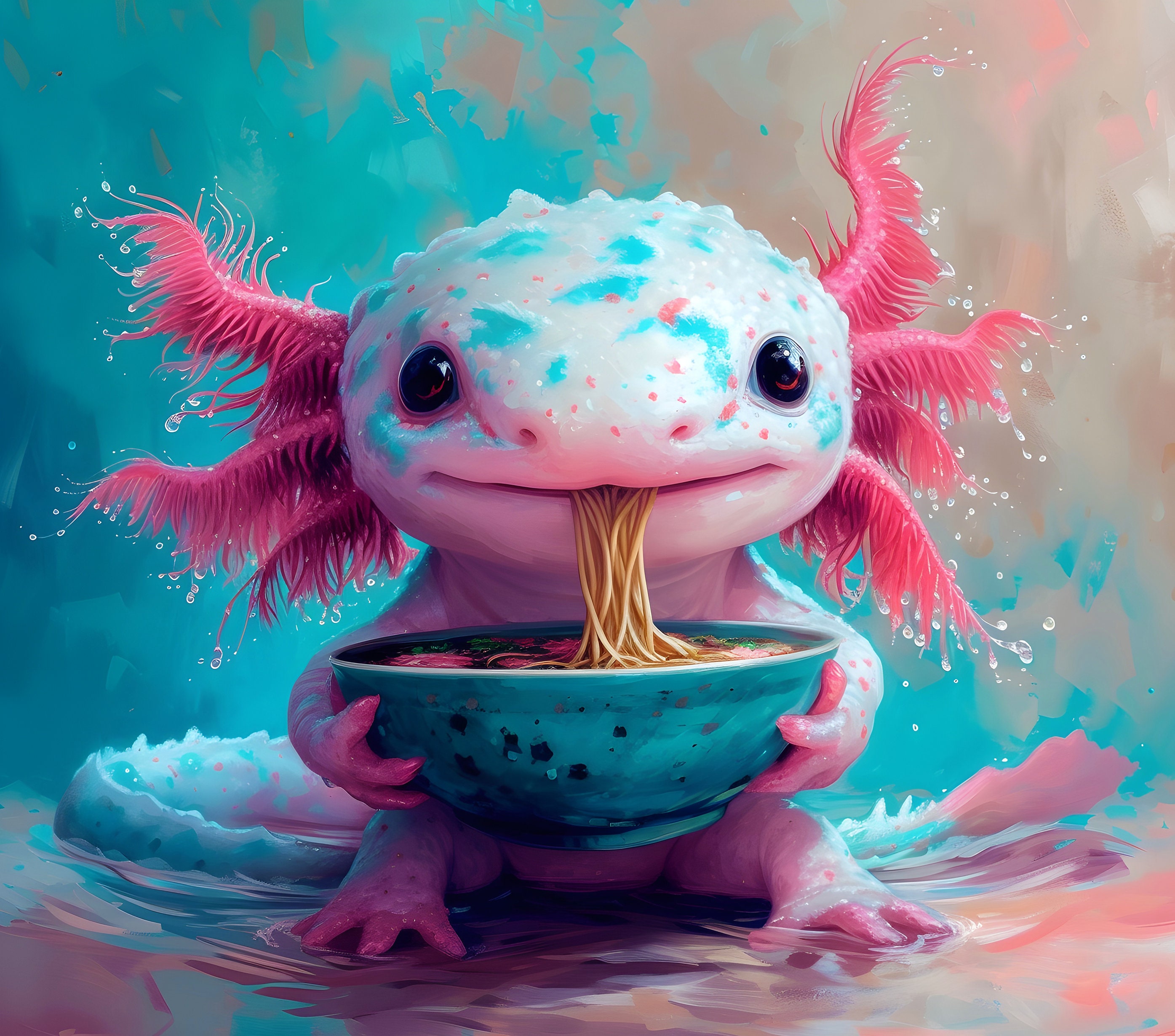 Axolotl Eating Ramen, Axolotl PNG, Kawaii Axolotl Art Gift Decor Print ...