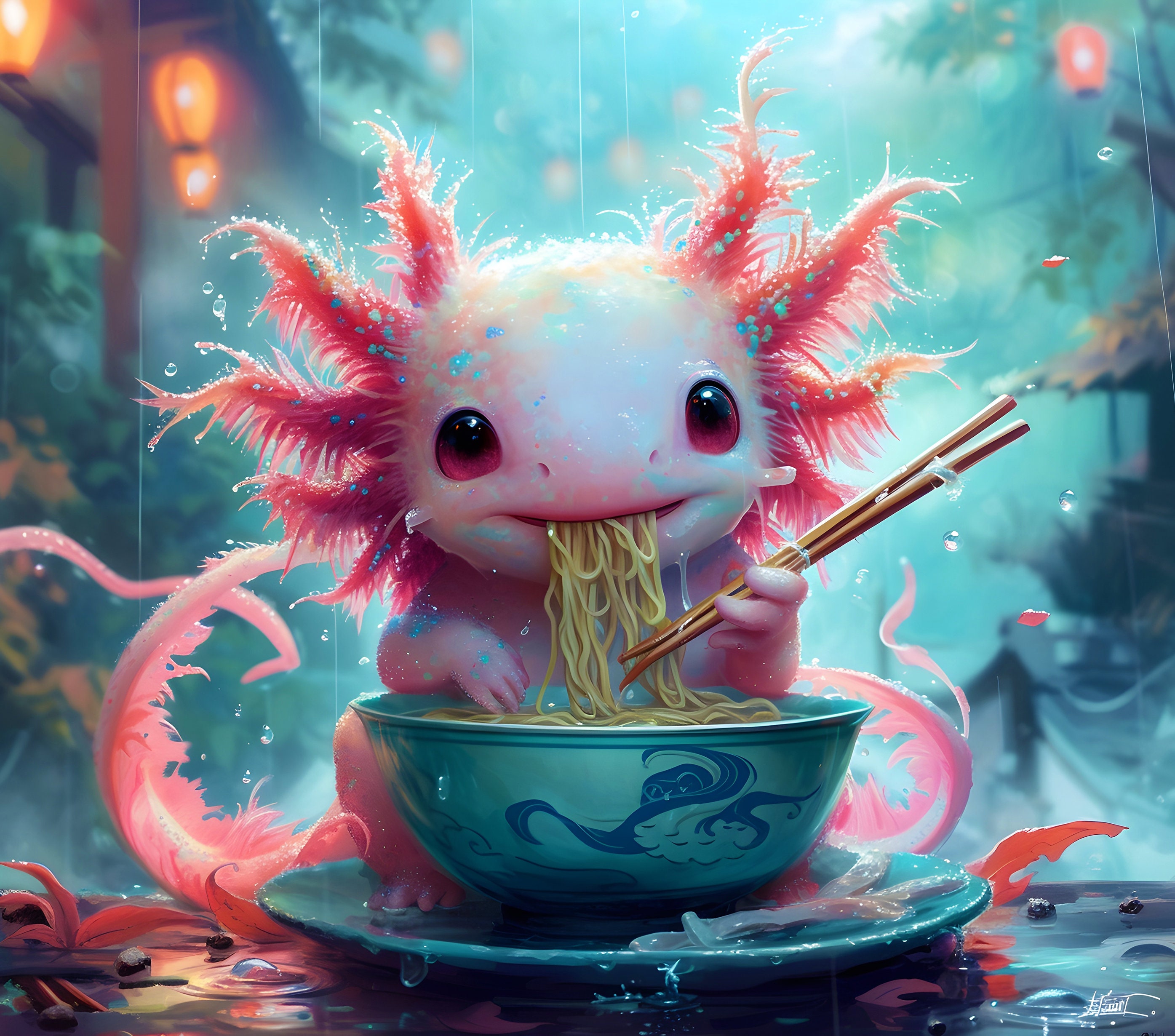 Axolotl Eating Ramen, Axolotl PNG, Kawaii Axolotl Art Gift Decor Print ...