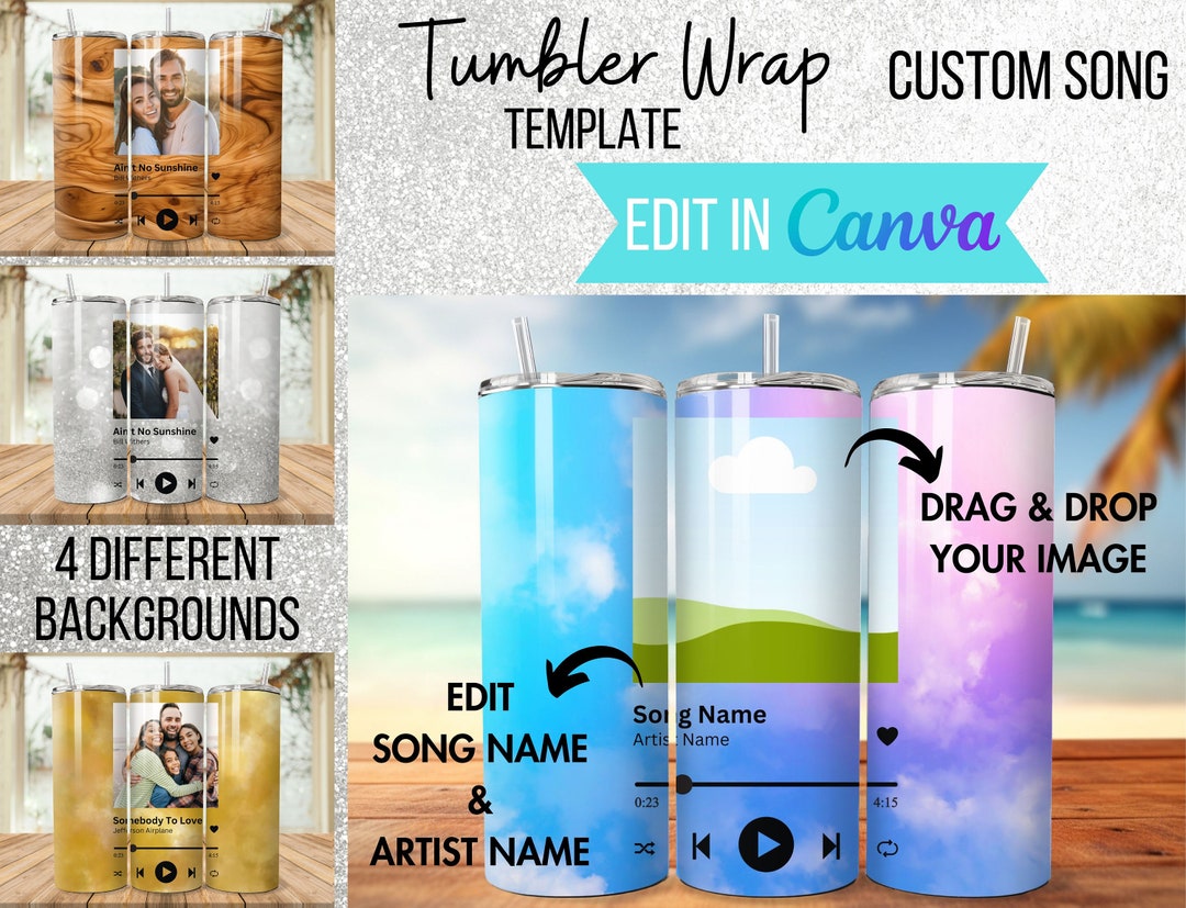 Personalized Song Gift, Tumbler Wrap Template, Favorite Song Tumbler ...