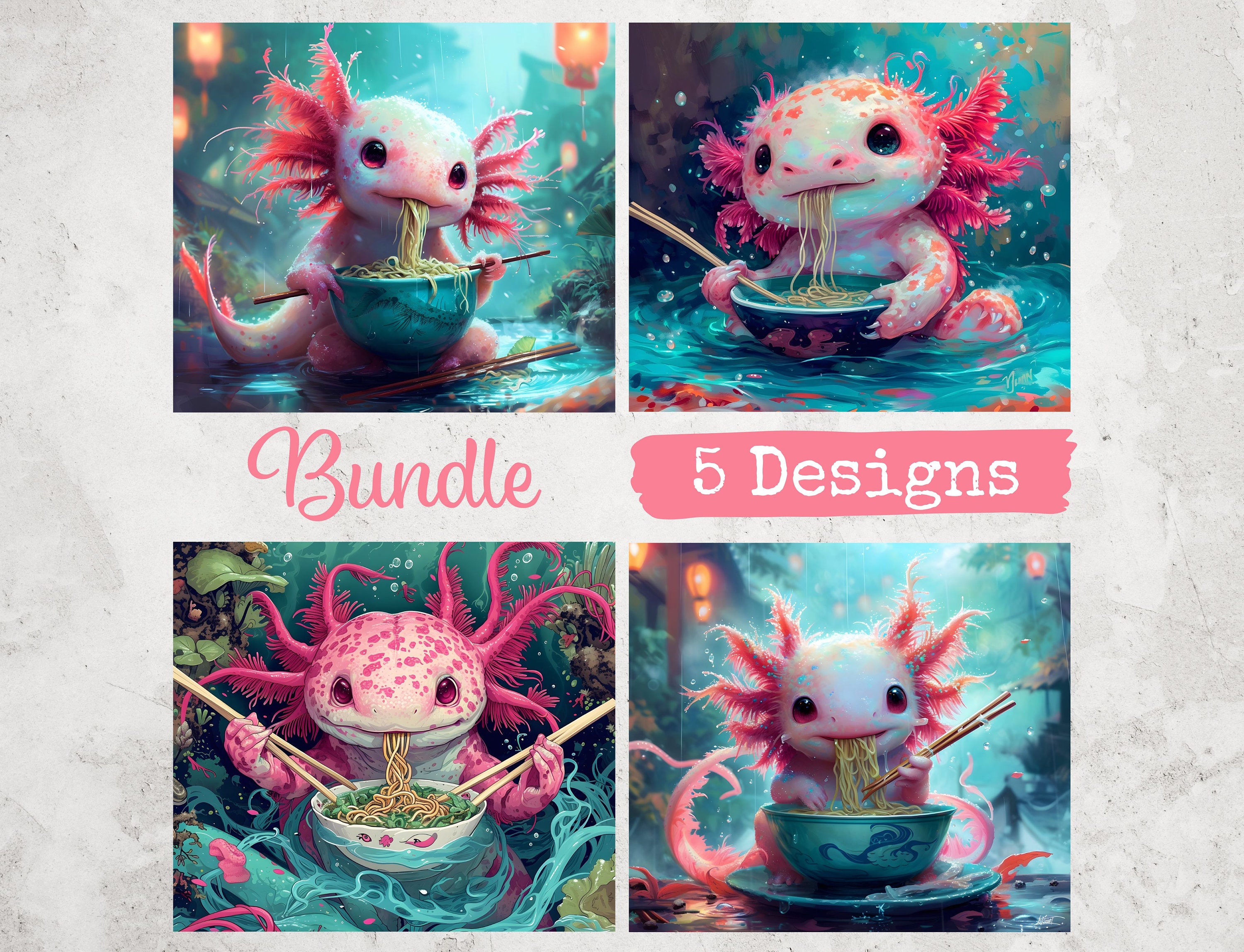 Axolotl Eating Ramen, Axolotl PNG, Kawaii Axolotl Art Gift Decor Print ...