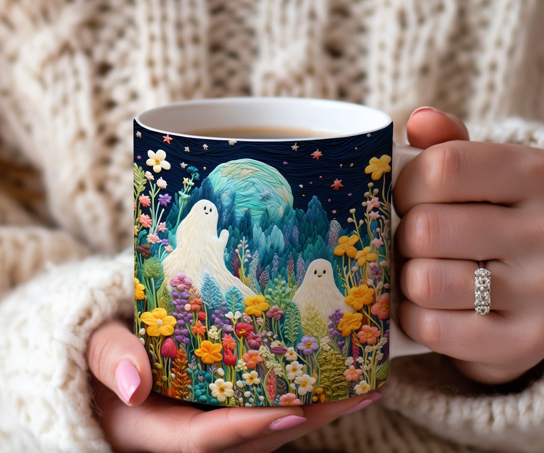 Ghost Coffee Cup PNG, 3D Ghost Mug Wrap, Halloween Mug Wrap, Cute Ghost ...